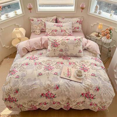 舍2025款全棉款四件套大花卉系XJZ列百搭床单款床笠学家生宿三件