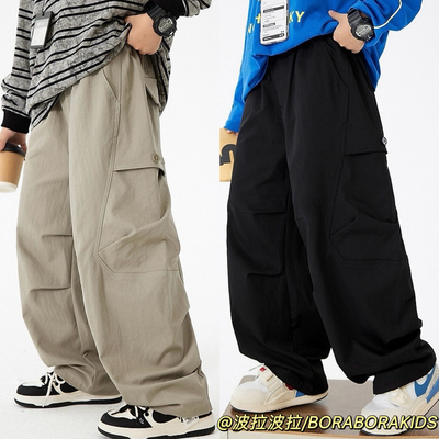 波拉实体店儿童装男大童冬季户外伞兵加绒工装裤学生运动休闲裤子