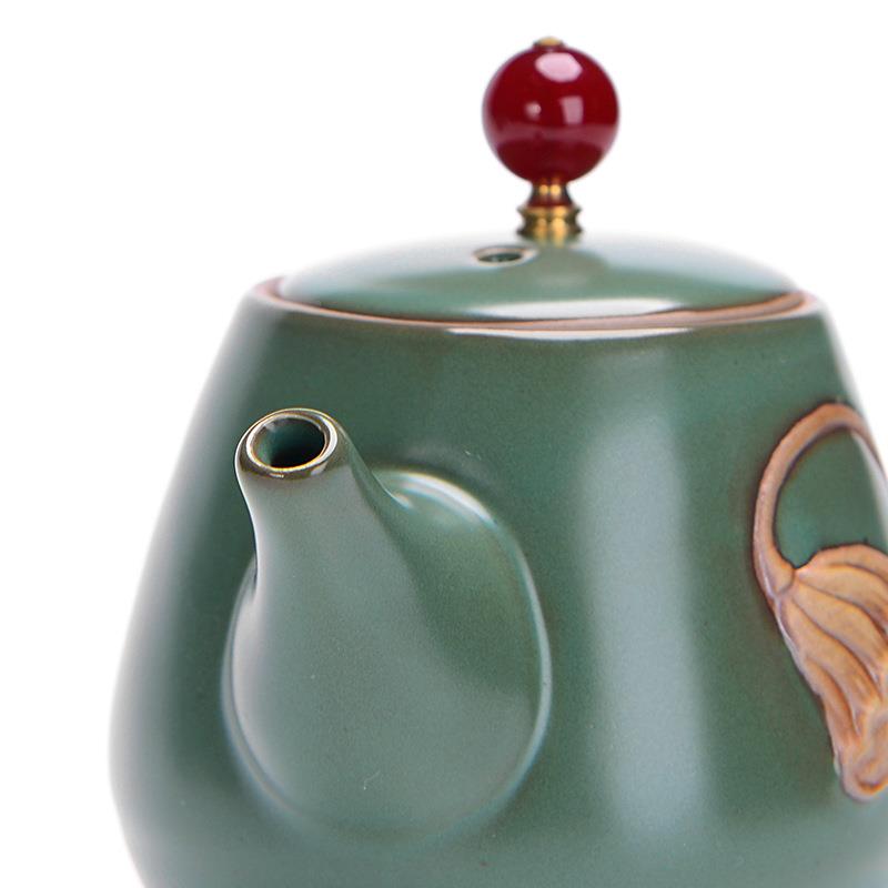 特色莲花浮雕旅行茶具陶瓷功夫泡茶壶套装便携式精美礼盒定logo