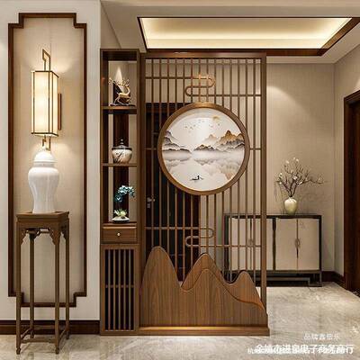 新中玄式实木屏风格栅玄关柜客正厅5642家用大对门入户进门遮挡关