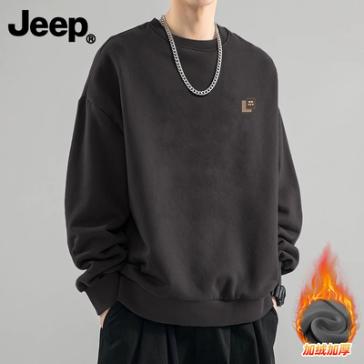 Jeep吉普加绒圆领卫衣男2025保暖