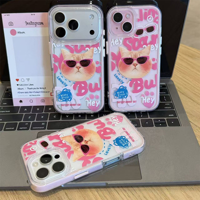 甜酷墨镜猫咪新款适用苹果17Pro手机壳iPhone16max小米17华为mate80pura70k90note15reno14荣耀400x200magic8