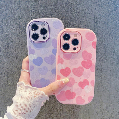 油画满屏爱心高级女款适用苹果16Promax手机壳iPhone17pro14小米15华为mate60P70荣耀300k50note13opporeno12