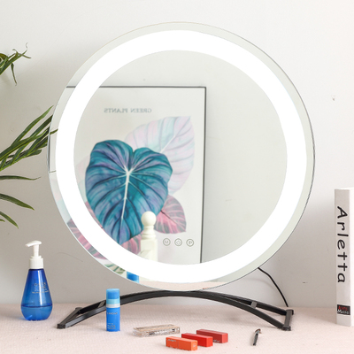 米卡化妆镜台式led带灯桌面大号梳妆镜网红宿舍充电壁挂圆形镜子