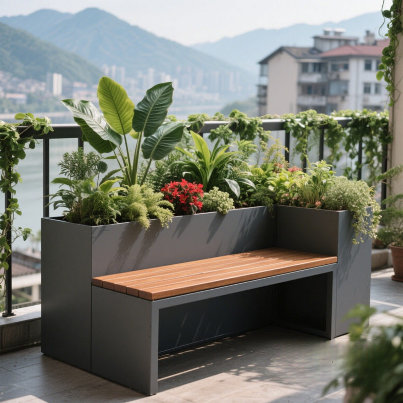 户外露台可以坐的花箱阳台坐凳款庭院种植箱长方形花架座椅组合