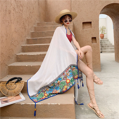 白色围巾夏薄款民族风茶卡盐湖长款披肩丝巾三亚云南丽江青海拍照