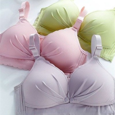 专为哺乳期孕妇设计的无钢圈大胸托举透气棉质前扣文胸