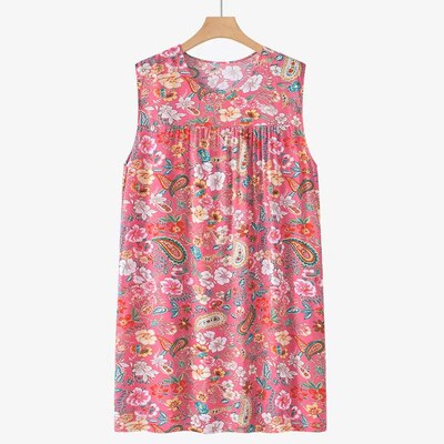 棉绸睡衣妈妈f家居服睡裙无袖宽松中老年中长款人造棉连衣裙夏季