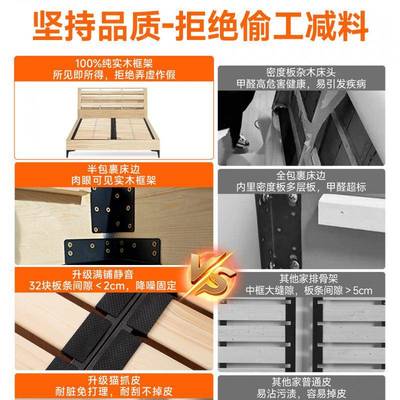 全边床实RXZ木床小户型齐钢木排骨架可任意尺寸床架家用卧室