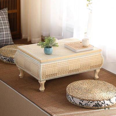 飘窗小桌子炕竹编小茶几桌卧室坐地SUF矮桌实木桌窗台日式榻榻米