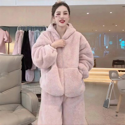 冬天厚家居服套装连帽插兜加绒加厚宽松居家服两件套女20.24新款