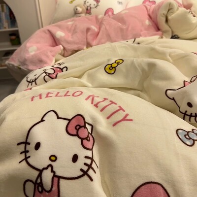 保暖牛奶绒四件套可爱冬季