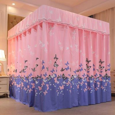 新款家遮光EPQ帘蚊帐一体式用卧室挡床风落地床幔方便拆洗带支架