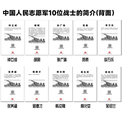 钟立成胡明孙广瑞贺素等10位志愿军老战士明信片