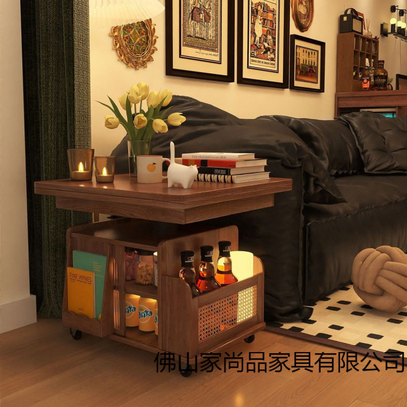 实木时代升降茶几移动推车茶桌折叠餐桌两用茶台多功能客厅沙发