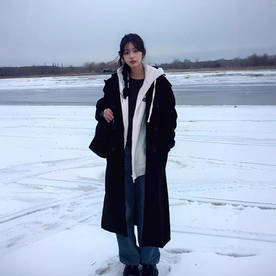 黑色西装毛呢大衣女高级感2024秋冬季新款赫本风加厚正肩呢子外套