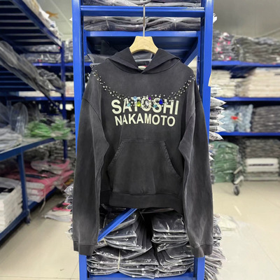 SATOSHI NAKAMOTO 26SS NECKLACE HOODIE项链水洗喷脏连帽卫衣