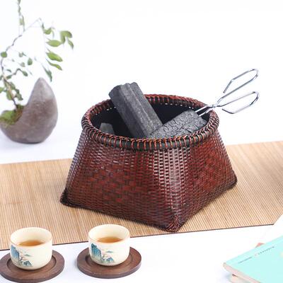 手工竹编碳筐形木炭收篮碳篓复圆钵古茶纳室碳篮围炉煮茶AVF碳炉