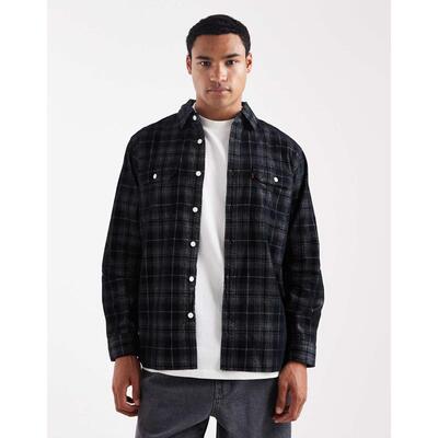 Levi's 男士 衬衫 jackson worker 格纹灯芯绒衬衫(黑色)
