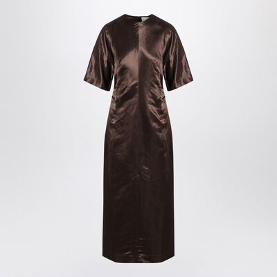 LOU LOU 女士 SS25 连衣裙 长款棕色亚麻真丝