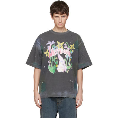 We11Done 男士 T恤 灰色 Dirty Painting