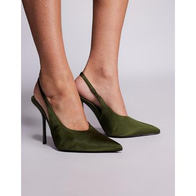SIMMI London 女士 鞋靴 Bexley 宽版高跟橄榄绿绸缎浅口鞋