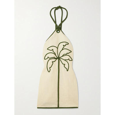 FARM Rio 女士 SS26 短款连衣裙 嵌花亚麻挂脖迷你连衣裙