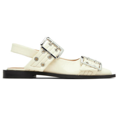 Ganni 甘尼 女士 FW25 芭蕾鞋 灰白色 Feminine Buckle 平底鞋