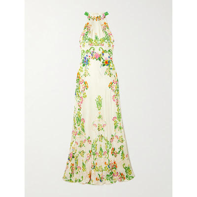 Saloni 女士 礼服 Michelle 露背印花缎面提花长款连衣裙