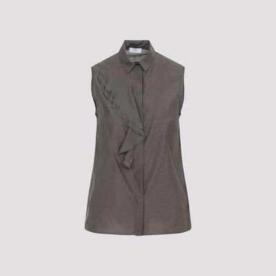 Peserico 佩萨里可 女士 SS26 上衣 棕色棉质真丝