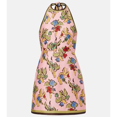 Alémais 女士 短款连衣裙 花朵挂脖亚麻混纺迷你连衣裙