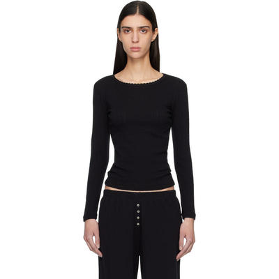 LESET 女士 T恤 黑色 Pointelle Slim Fit 长袖