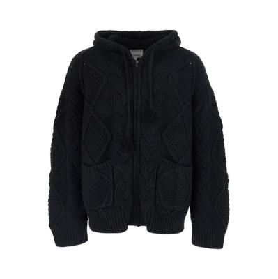 FOUND 男士 FW26 开衫 黑色连帽全幅刺绣羊毛针织()