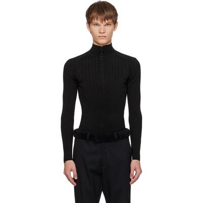 Mugler 穆勒 男士 卫衣 黑色 Hook-And-Eye Ribbed 上装