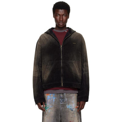 We11Done 男士 夹克 黑色 Vintage Wash Corduroy Hoodie Zip-Up