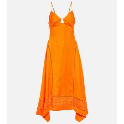 SIMKHAI 女士 中长连衣裙 Valeria 激光切割亚麻混纺