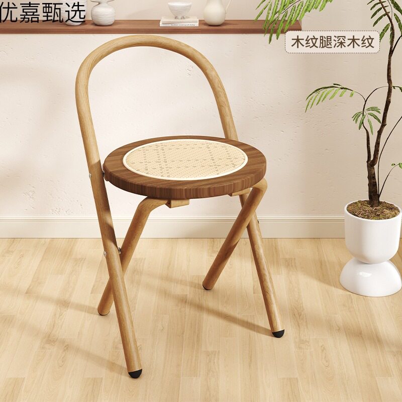 折叠椅子靠背家用藤编餐桌椅奶油风家用餐椅可折叠户外凳子马扎凳