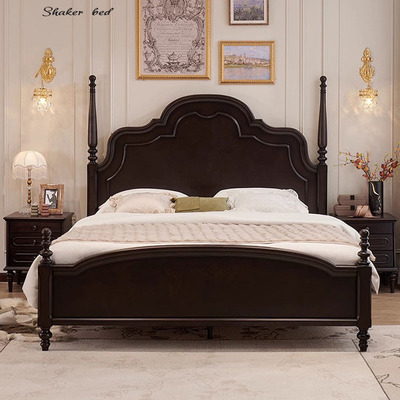 LDAD法式复古全实木黑色安娜双人床美式现代简约主卧室1.8米大床