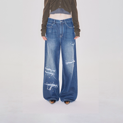 RURE破洞直筒牛仔裤休闲裤