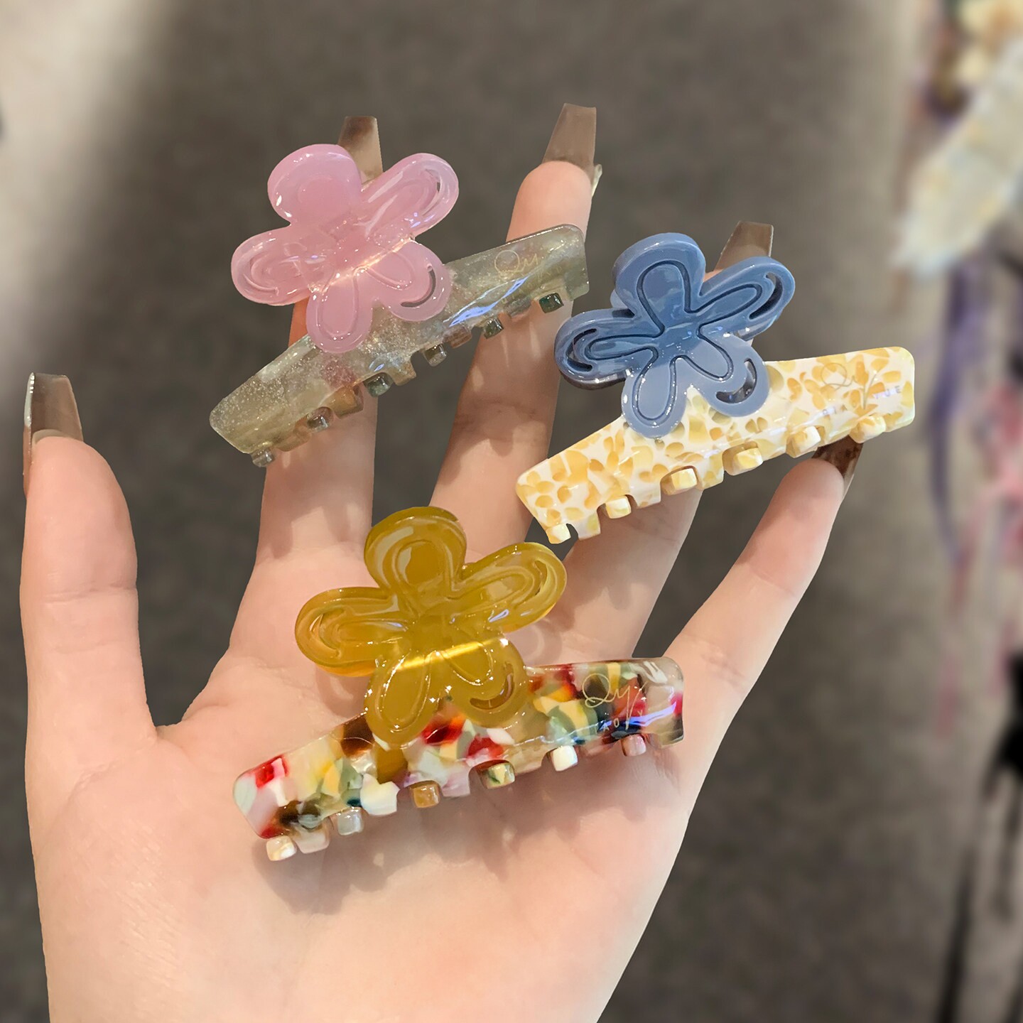 韩国减龄高颜值少女心撞色细闪花朵抓夹发量少半扎发夹顶夹子发卡
