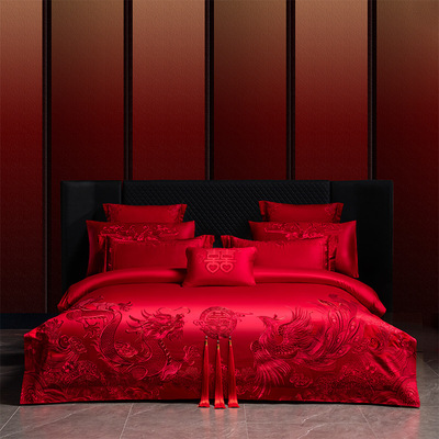 新中式100支长绒棉婚庆四件套全