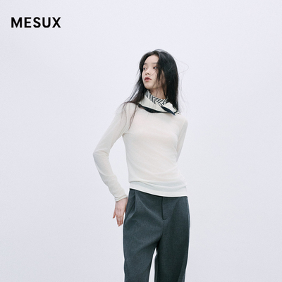 MESUX米岫秋冬女装含美丽诺绵羊毛白色长袖薄上衣MMWUD509