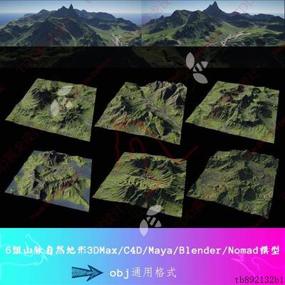 6组山脉地形建模三维地形地貌3DSMAX模型C4D犀牛Blender素材Maya