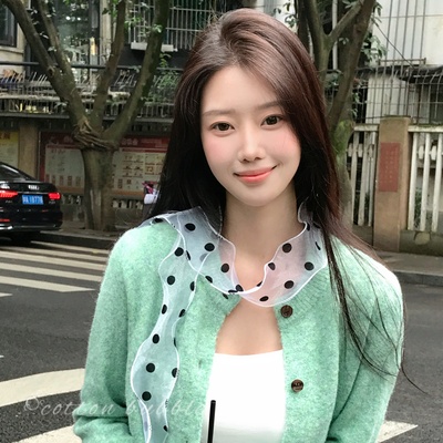 韩系蕾丝黑色波点长条丝巾飘带女