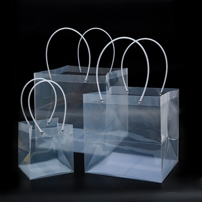 星语 方形PP透明手提袋 花艺梯形防水手拎袋花束包装袋鲜花花束袋