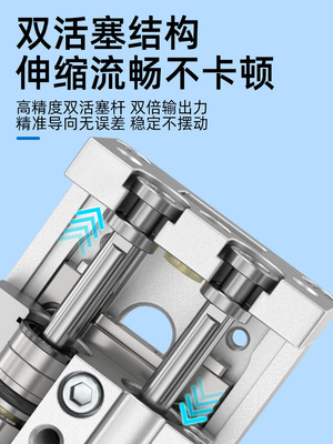 气动滑台气缸HLS8/16/20/25-30-40-125-150BF双轴小型缓冲可调MXS