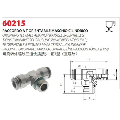 意大利安耐AIGNEP 不锈钢可旋转外直螺纹三通快插接头 正T型60215