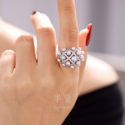 半觉冰莹灰顶上加顶重工纯银设计感满满极光贵气淡水珍珠绝美戒指