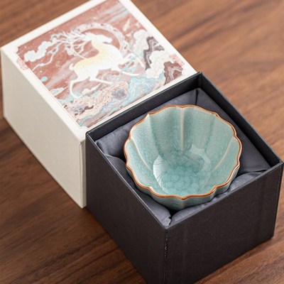 山涧汝窑冰花大师杯单开口件可A配套家庭个人饮茶情侣茶杯双单杯