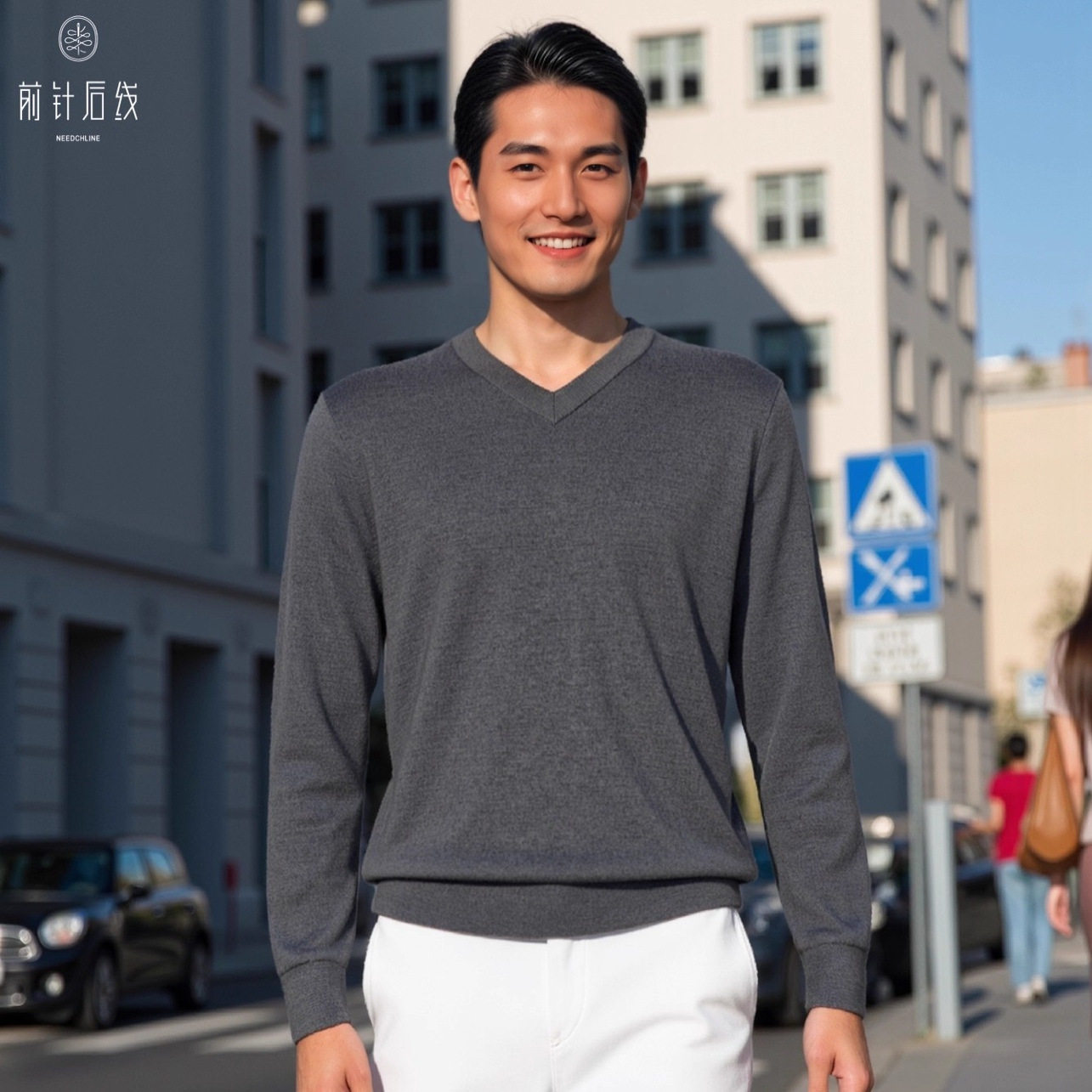 100%纯羊绒衫V领男士打底衫秋冬品质商务男装百搭纯色男款老钱风
